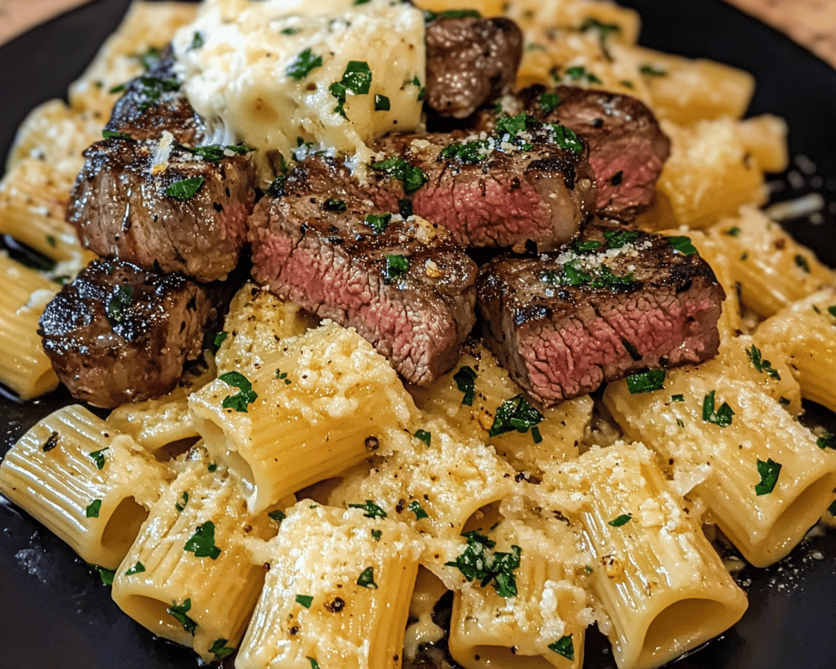 Garlic Butter Steak Tips with Cheesy Rigatoni – Yummy Bric