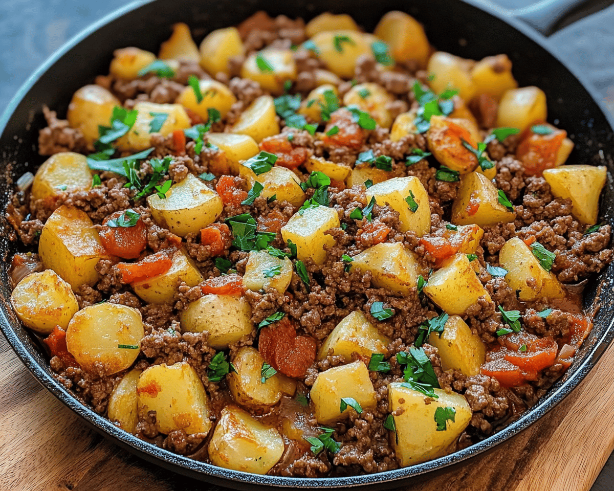 Loaded Ground Beef and Potatoes Skillet – Yummy Bric