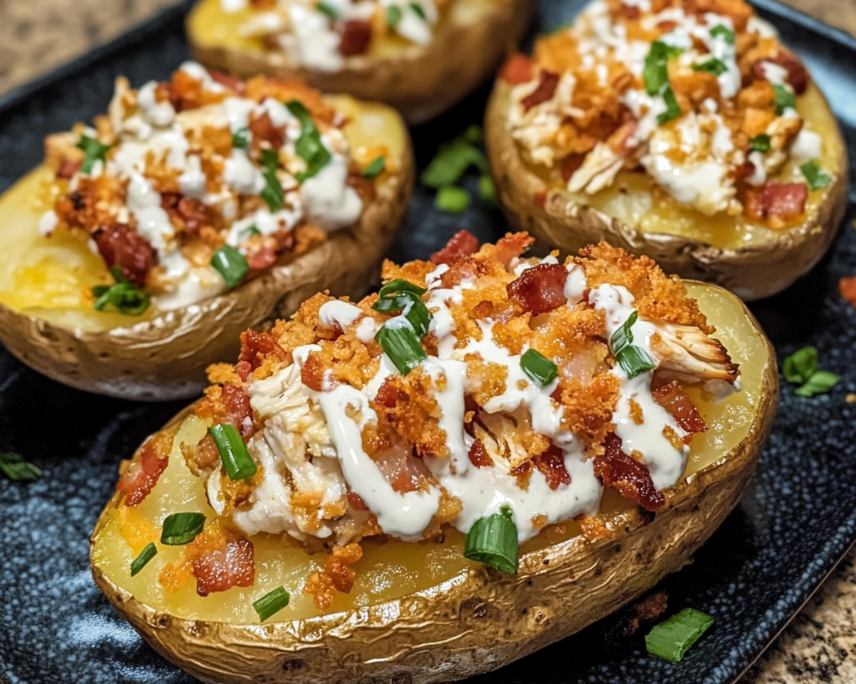 Crispy Baked Potatoes with Chicken Bacon Ranch Topping – Yummy Bric