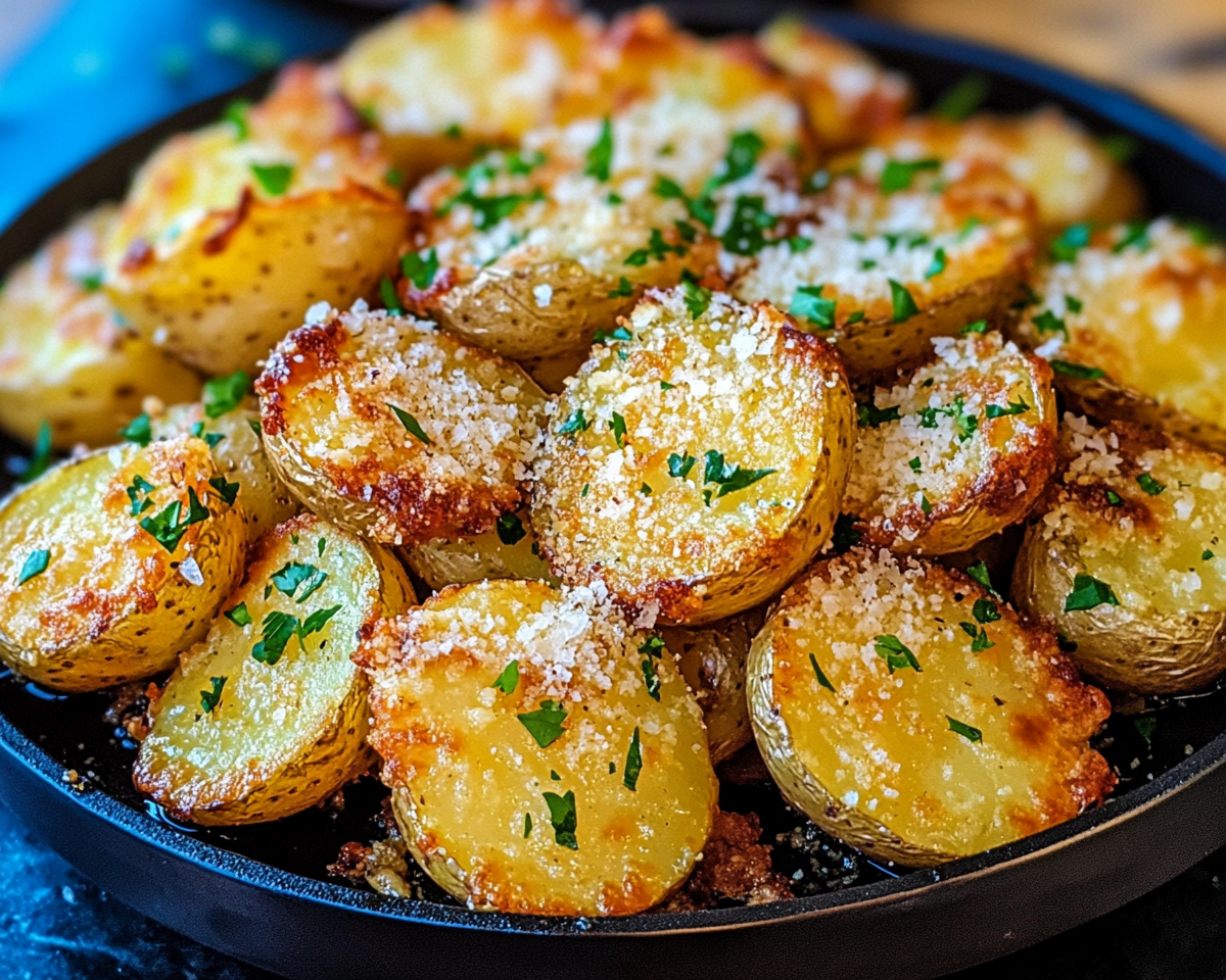 Crispy Garlic Butter Parmesan Smashed Potatoes – Yummy Bric