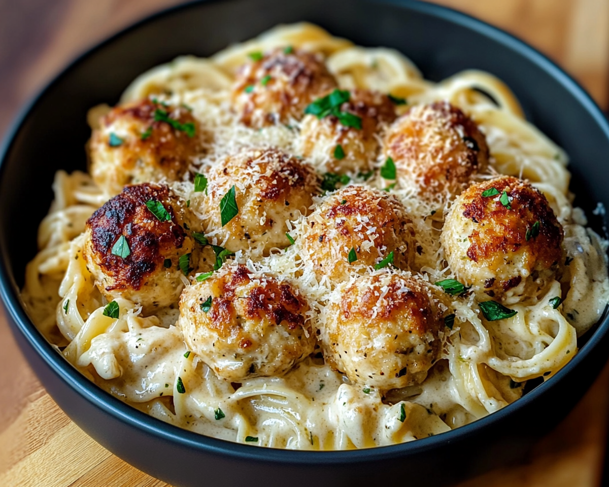 Garlic Butter Chicken Balls with Creamy Parmesan Pasta – Yummy Bric