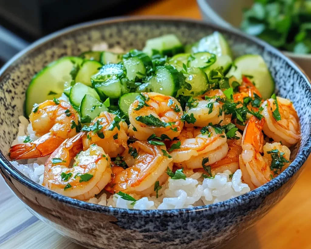 Spring Dinner Ideas: Shrimp Rice Bowls with Cucumber Salad – Yummy Bric